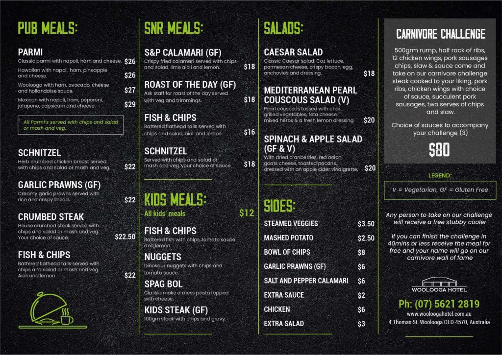 MENU GALLERY – Woolooga Hotel